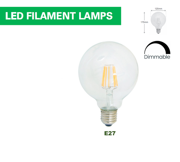 G125 LED Filament Lamp Dimmable 8w x 2 bulbs - LED Light Warehouse